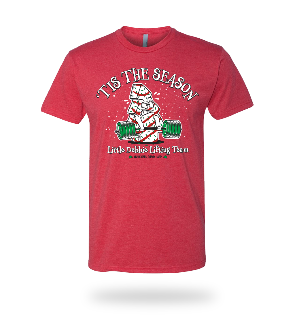LITTLE DEBBIE CHRISTMAS TREE CAKE DEADLIFT SHIRT – WORK HARD SNACK HARD